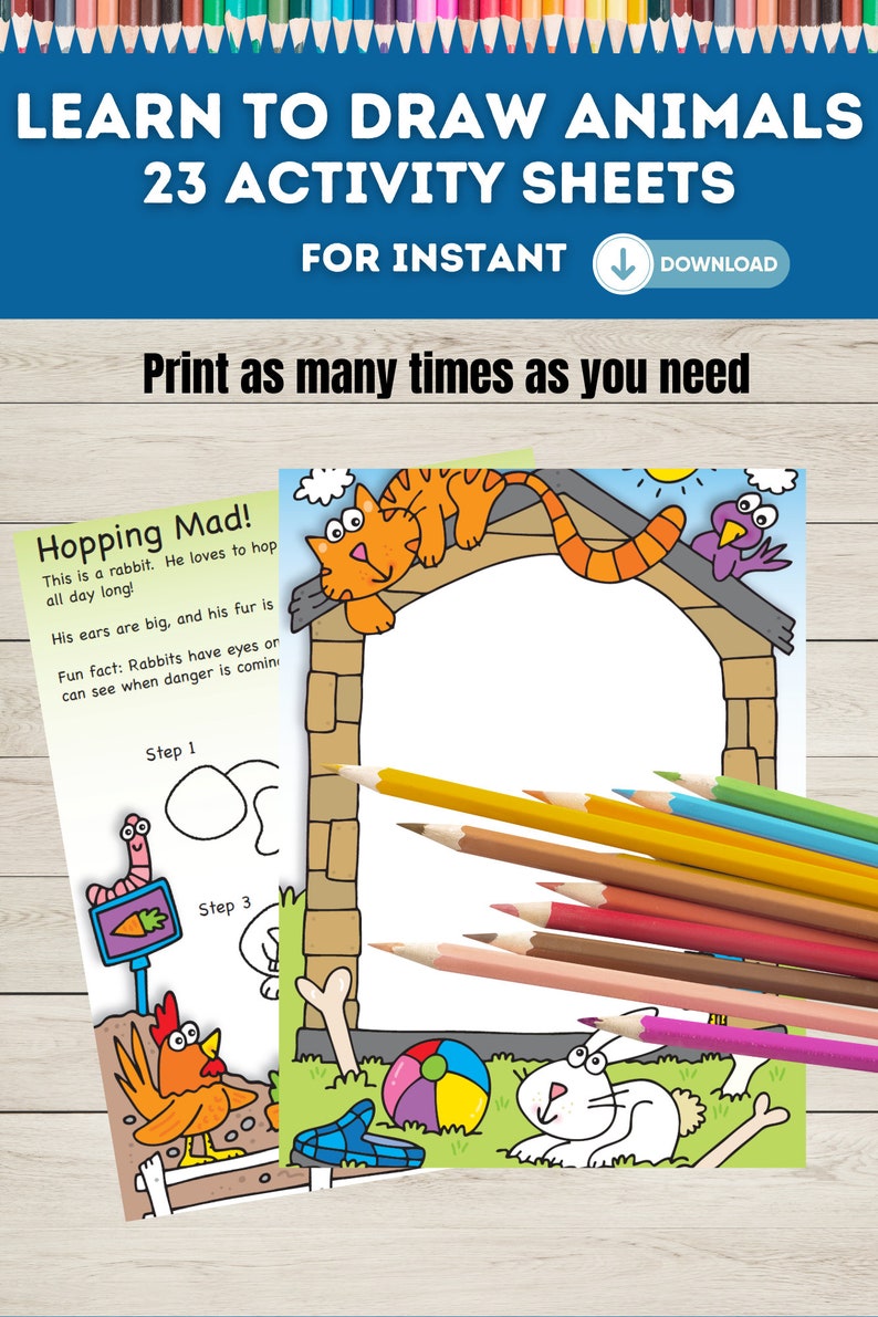 Learn to Draw Animals Activity Sheets Instant Download Printable How to ...