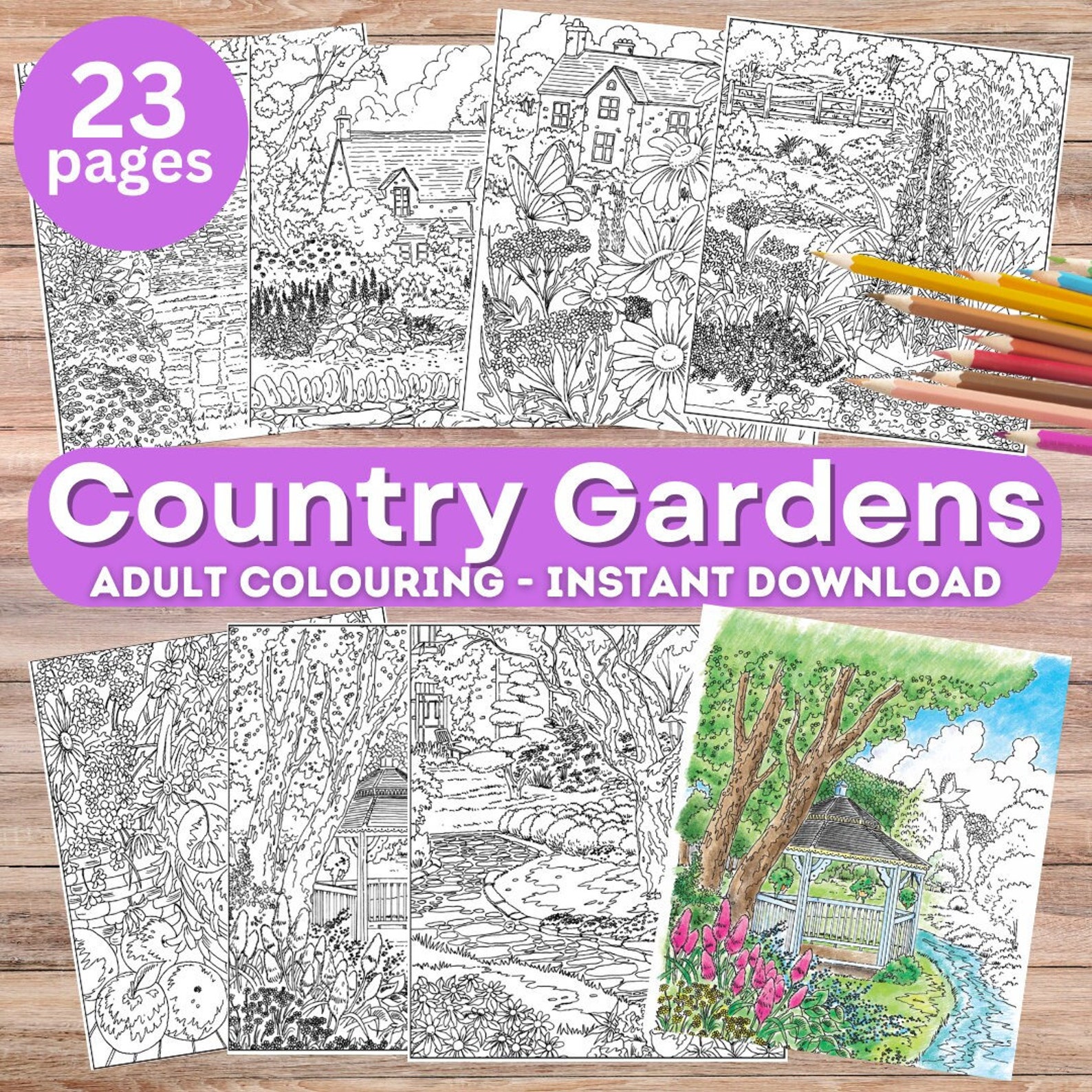 Country Gardens Cottage Coloring Book,scenery Coloring Fairytale ...