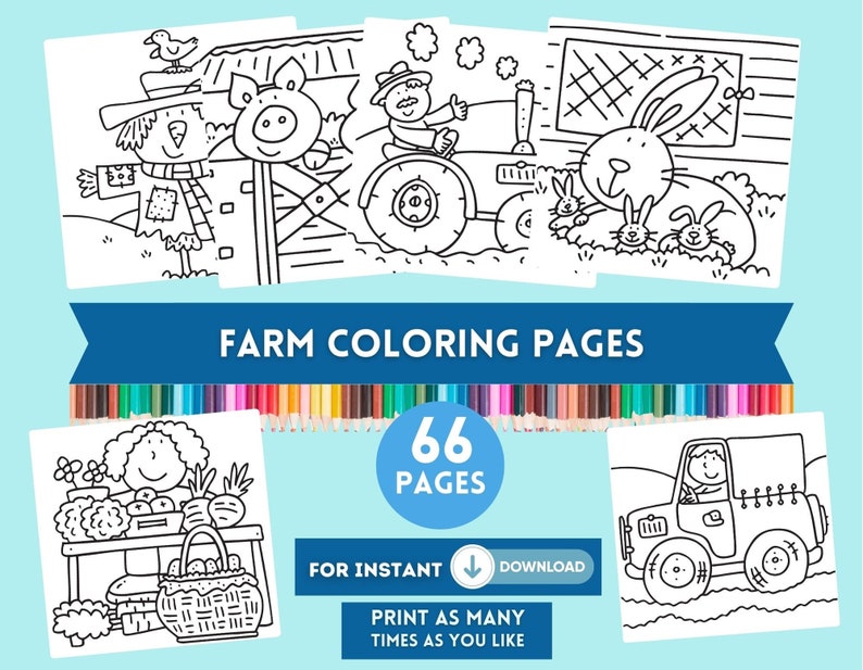 Farm Coloring Page, Printable Coloring Pages for Kids, Farm Birthday ...