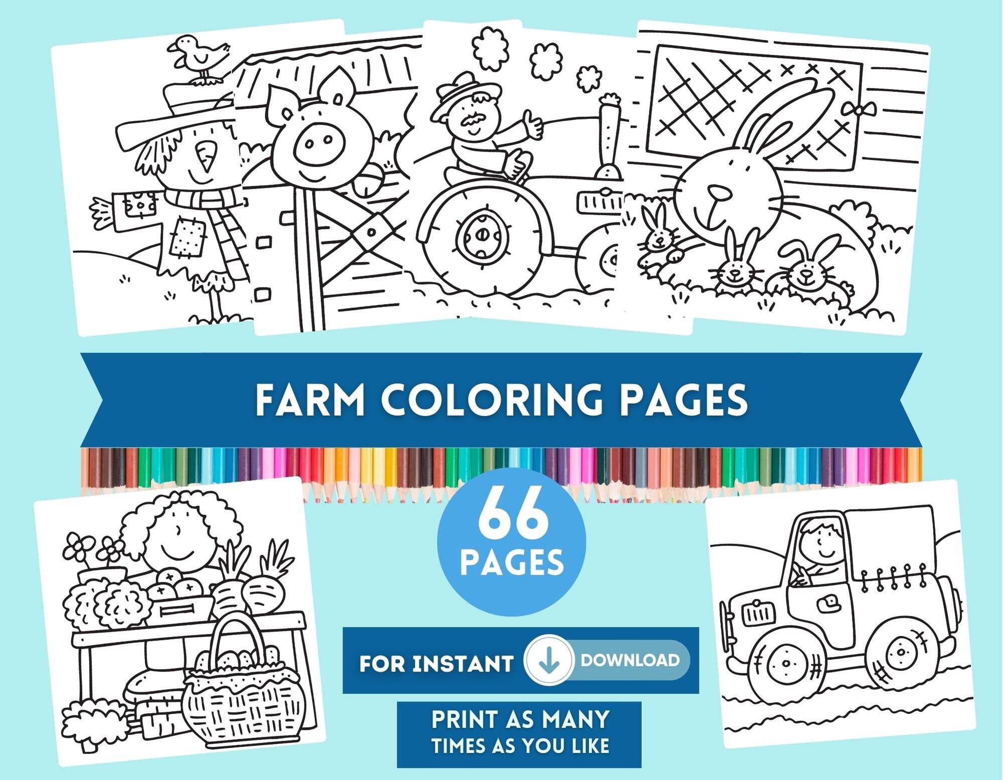 Farm Coloring Page, Printable Coloring Pages for Kids, Farm Birthday ...