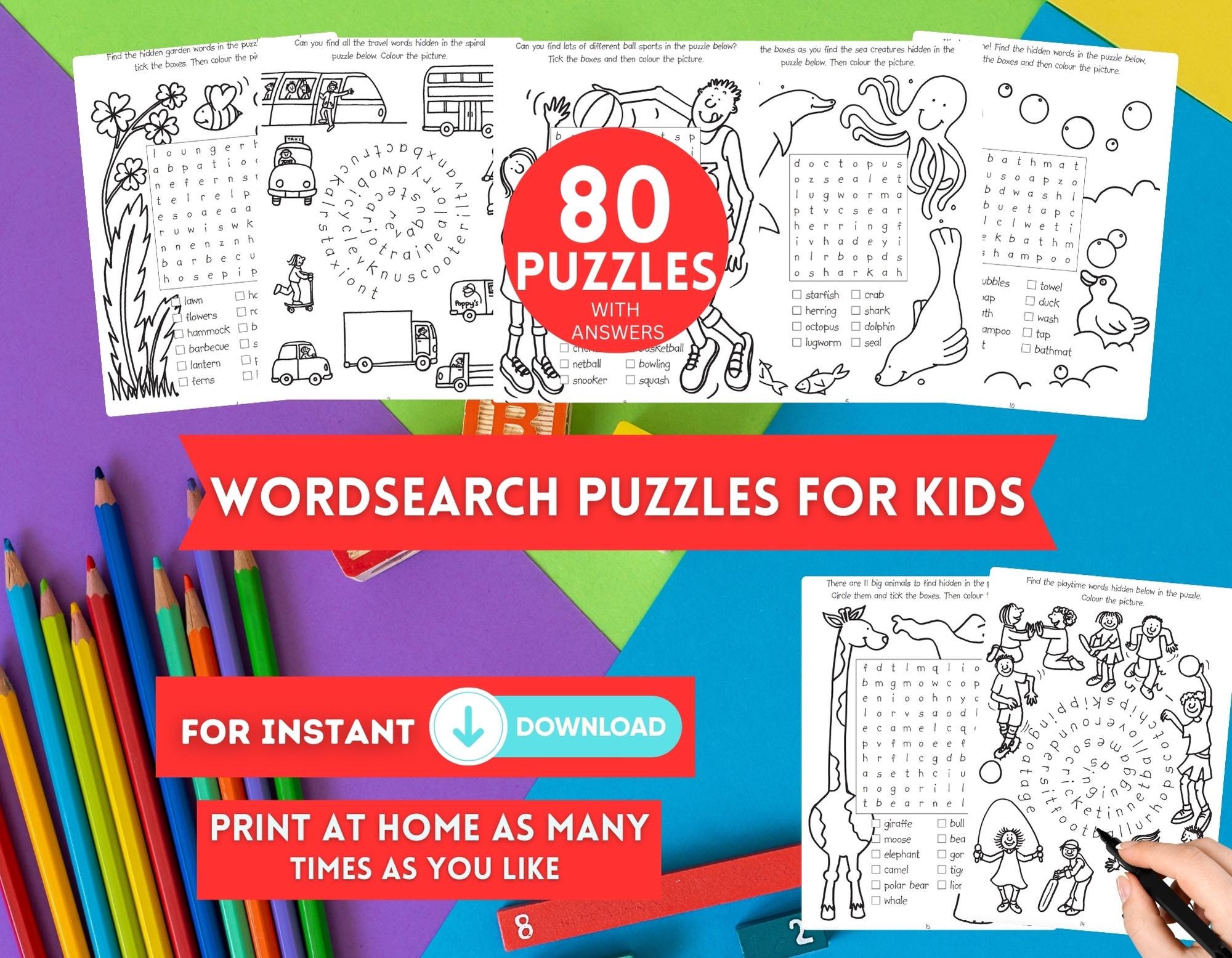 Kids Wordsearch Puzzle Pages With Solutions, Activity and Colouring ...