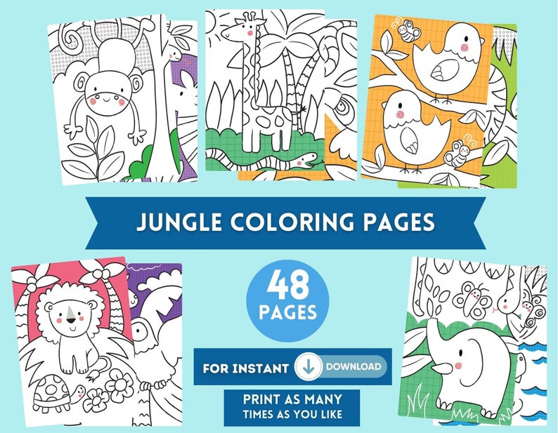 Jungle Coloring Book, Animal Coloring, Printable Animal Coloring Fun ...