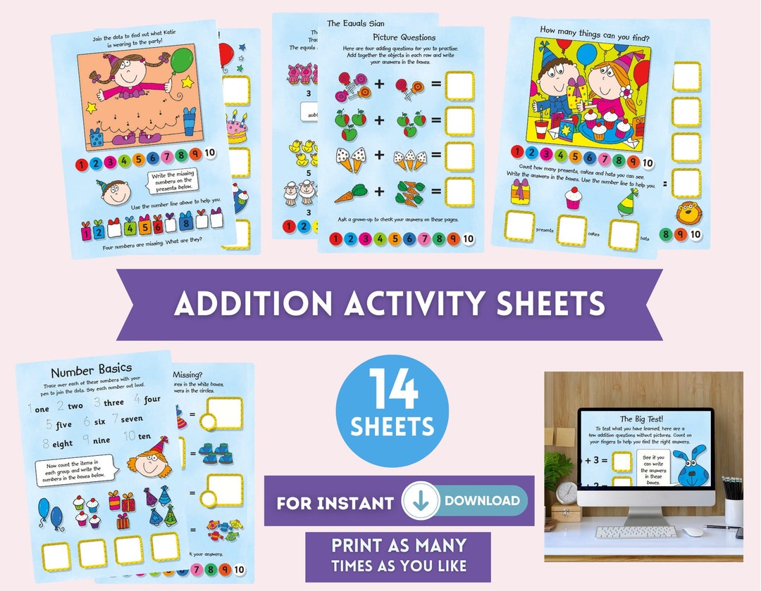 Fun and Educational Instant Download Addition Activity Sheets for Young ...