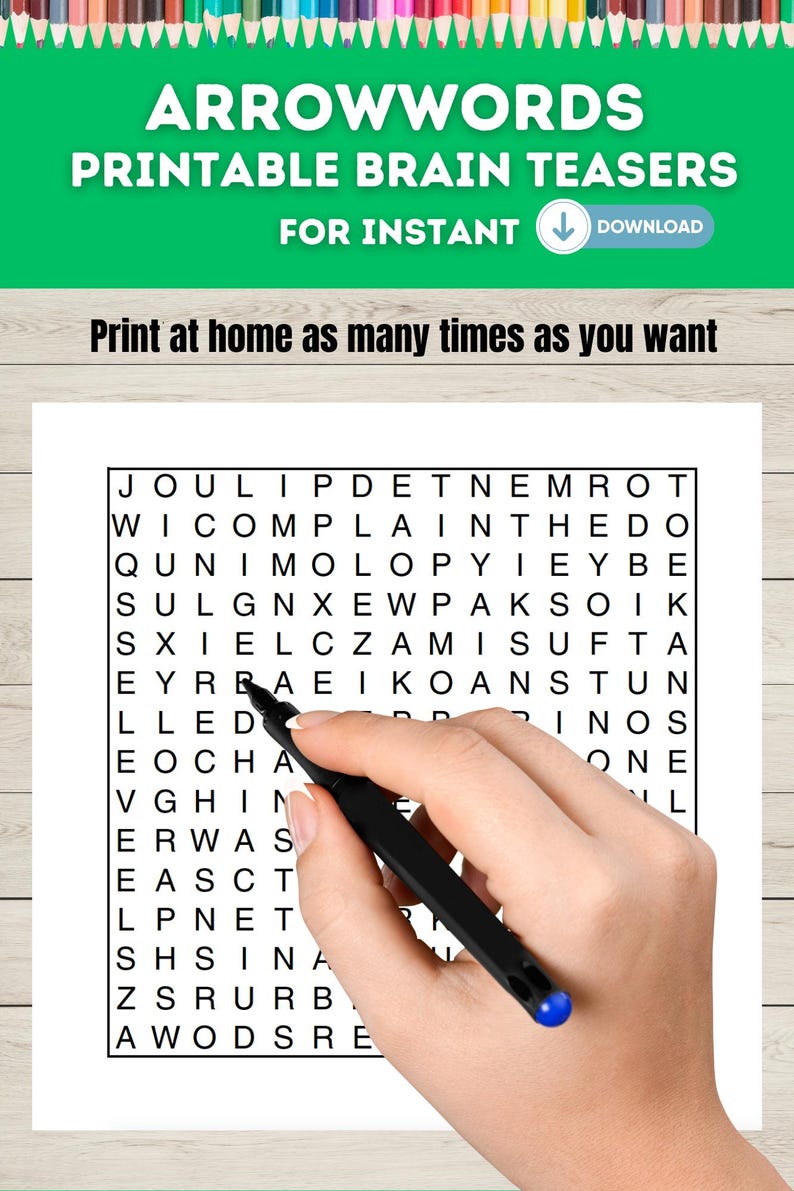 Wordsearch Puzzle Pages With Solutions: Brain Teasers (instant Download ...