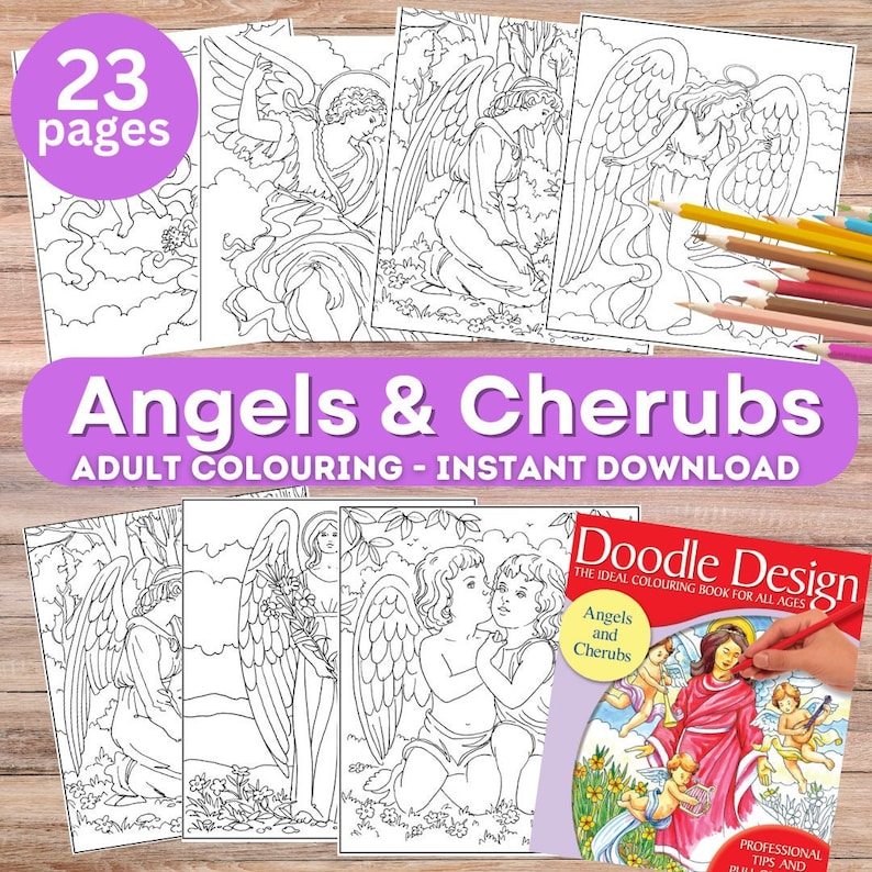 23 Angels and Cherubs Adult Colouring Book, Cherub Colouring, Positive ...