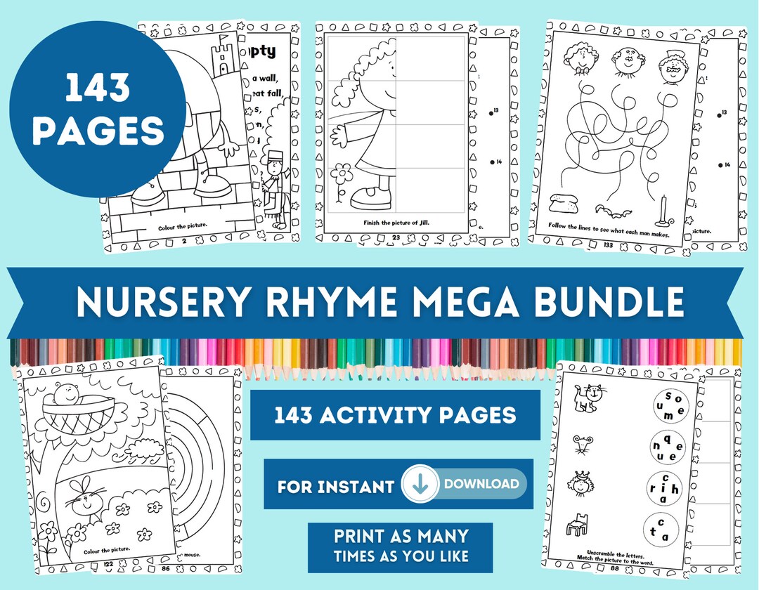 143 Nursery Rhyme Coloring Mega Bundle, Printable Coloring Pages ...