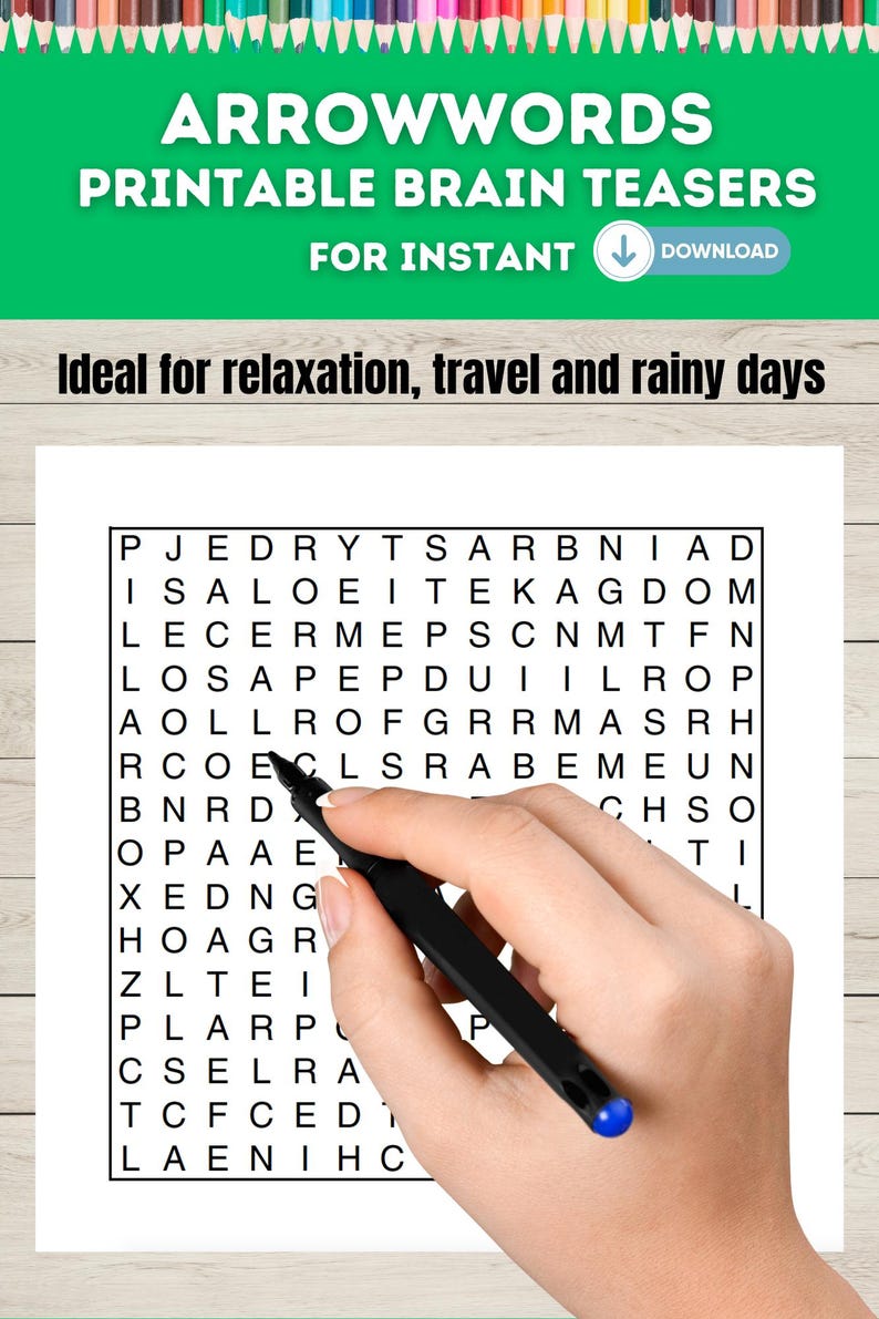 Wordsearch Puzzle Pages With Solutions: Brain Teasers (instant Download) - Etsy
