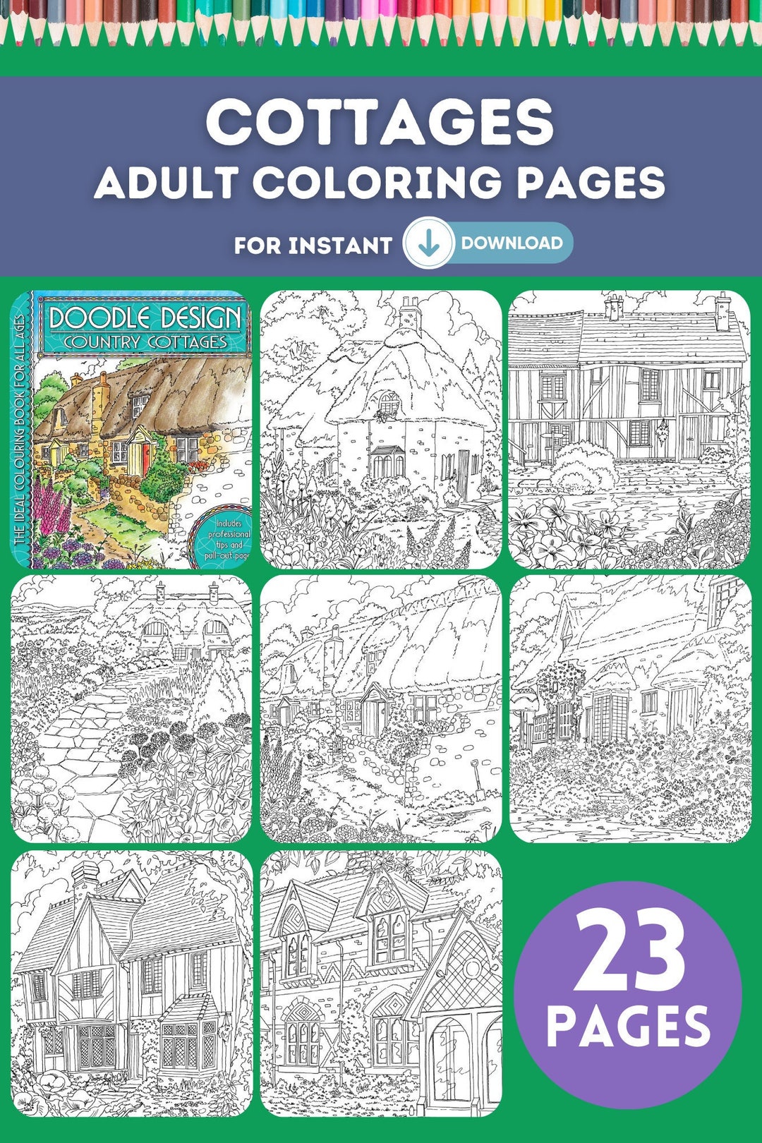 Country Cottage Garden Colouring Book, Coloring Pages Cottage, Adult ...