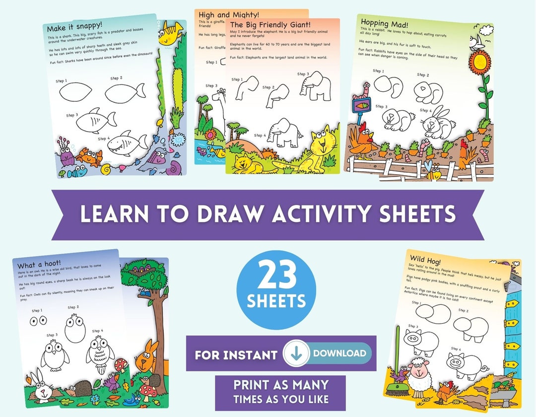 Learn to Draw Animals Activity Sheets Instant Download Printable How to ...