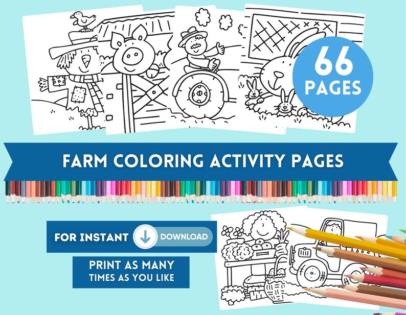 Farm Coloring Page, Printable Coloring Pages for Kids, Farm Birthday ...