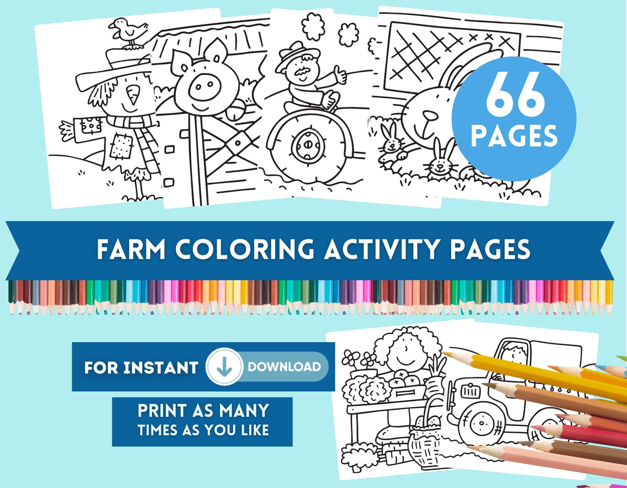 Farm Coloring Page, Printable Coloring Pages for Kids, Farm Birthday ...