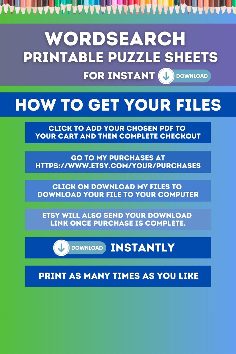 Wordsearch Puzzle Pages With Solutions: Brain Teasers (instant Download ...