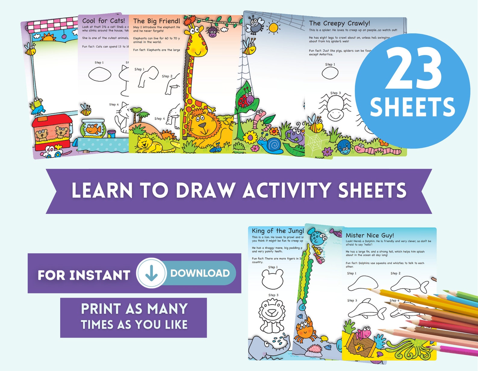 Learn to Draw Animals Activity Sheets Instant Download Printable How to ...