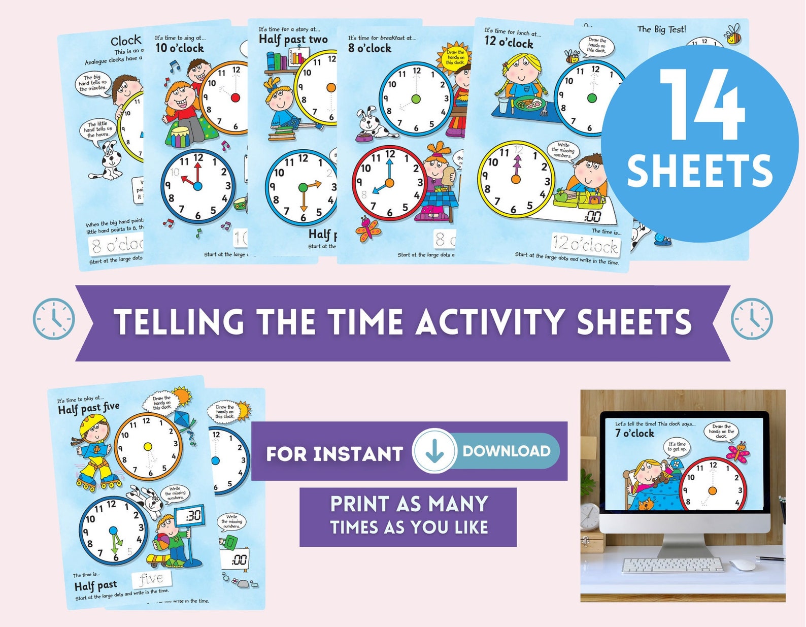 Tell the Time Activity Sheets, Instant Download, Printable Telling Time ...