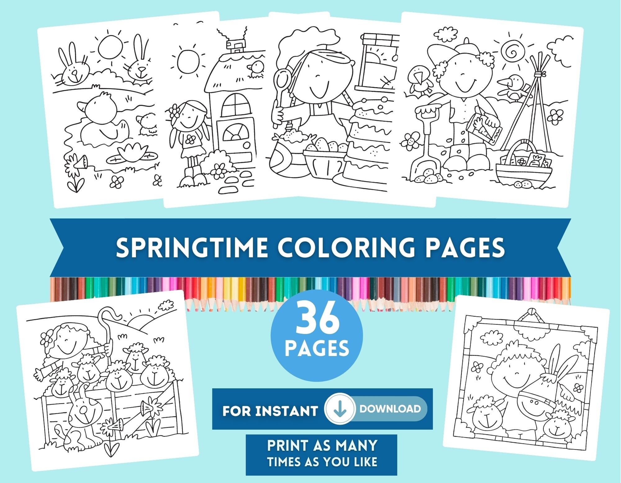 Spring Coloring Book: 36 Printable Activity Pages (PDF Download) - Etsy