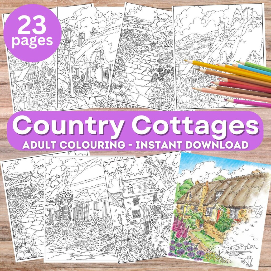 Country Cottages Colouring, Fairytake Cottages Scenery Coloring Pages ...