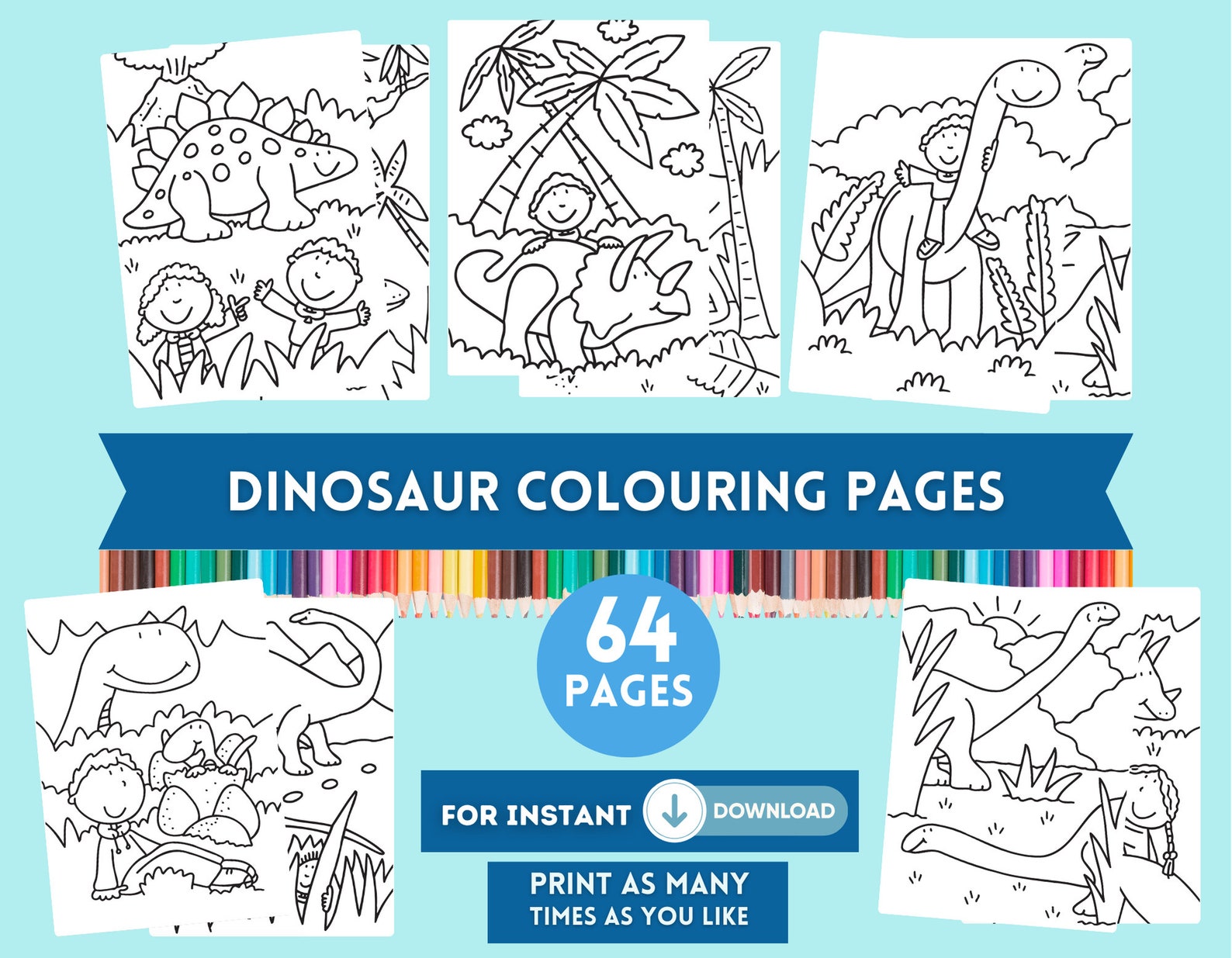 Dinosaur Colouring, Printable Dino Themed Coloring, Dinosaur Party ...