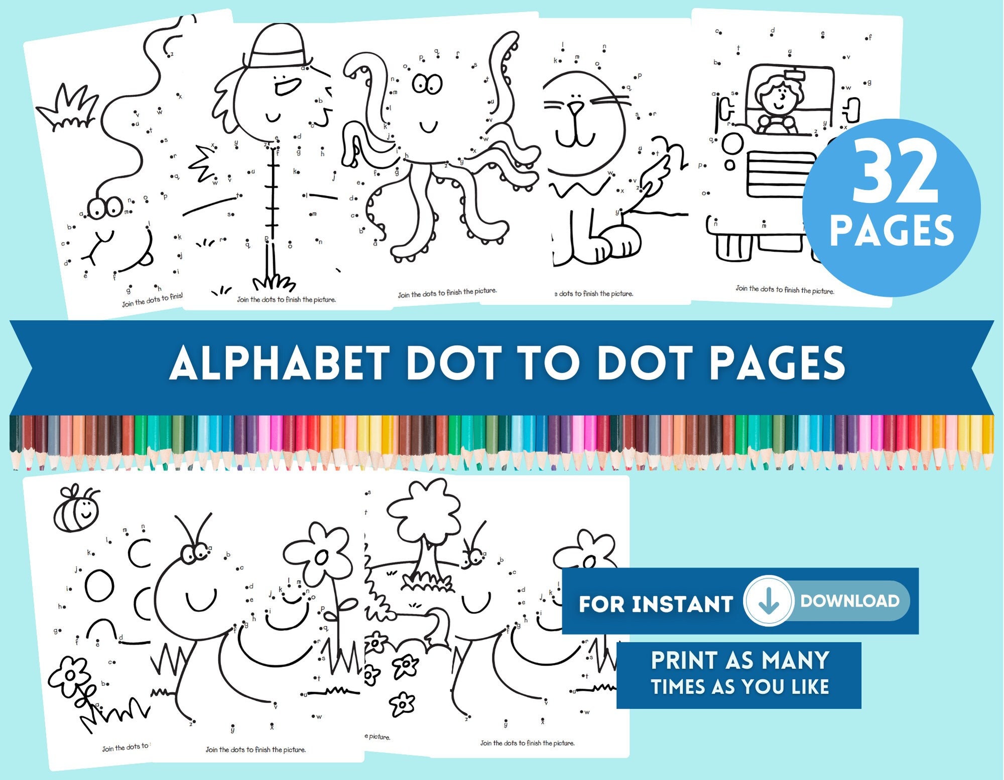 32 Alphabet Dot to Dot Learn the Alphabet Party Activities ...
