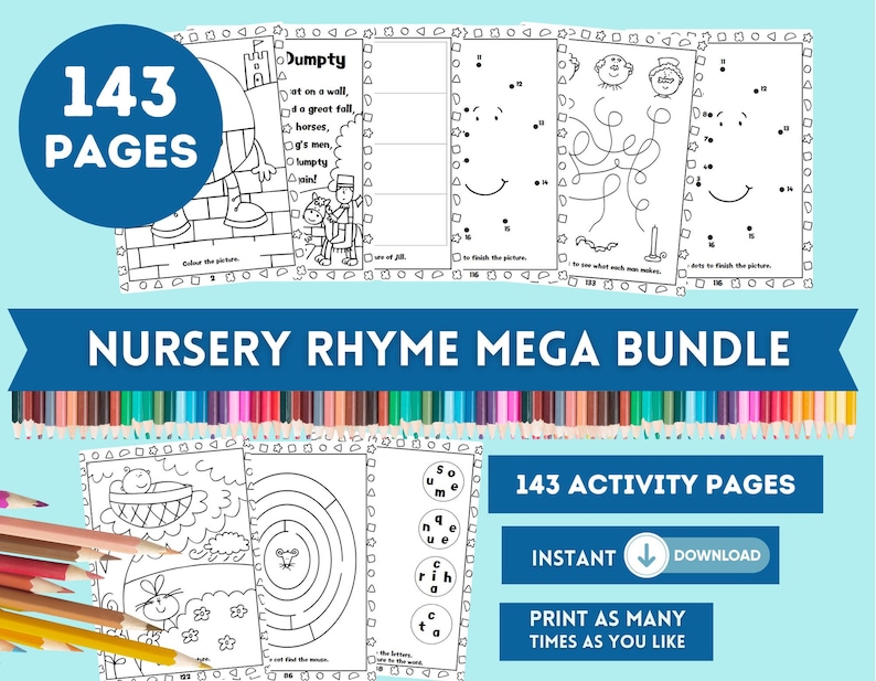 143 Nursery Rhyme Coloring Mega Bundle, Printable Coloring Pages ...