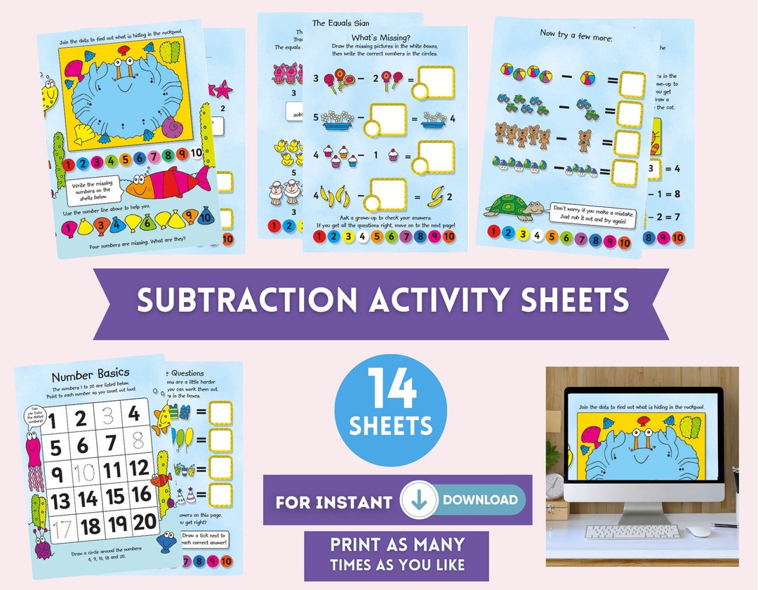 Subtraction Math Worksheets, Taking Away Printable Activity Sheets ...