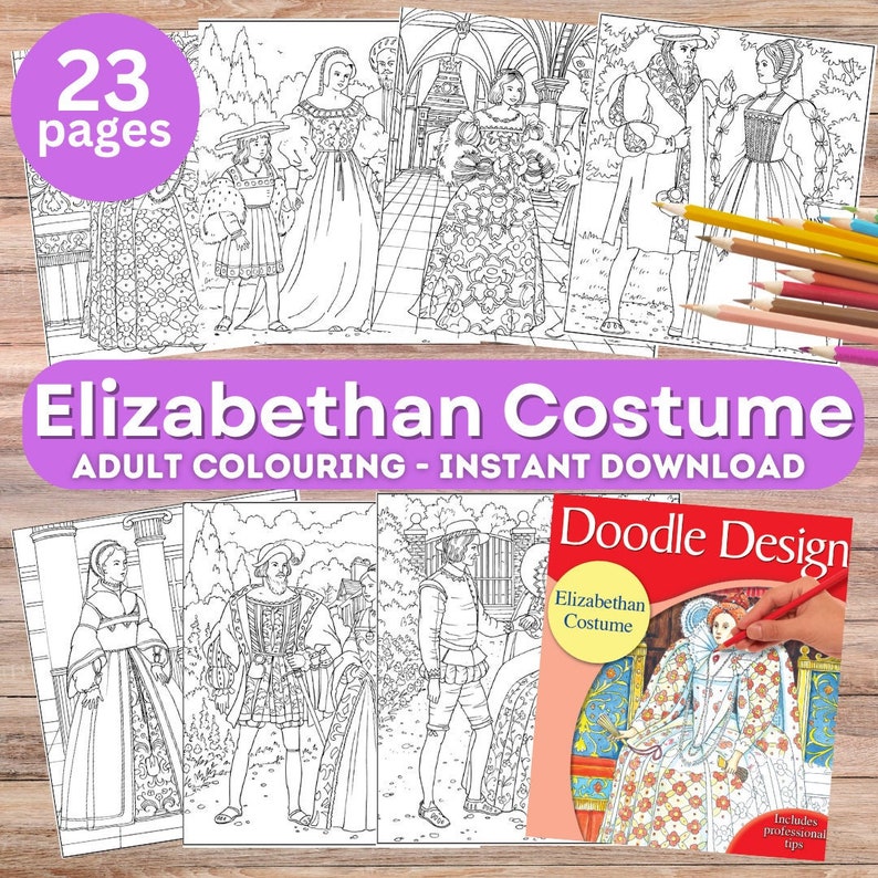 Elizabethan Costume Coloring Book: 23 Intricate Doodle Designs (PDF ...