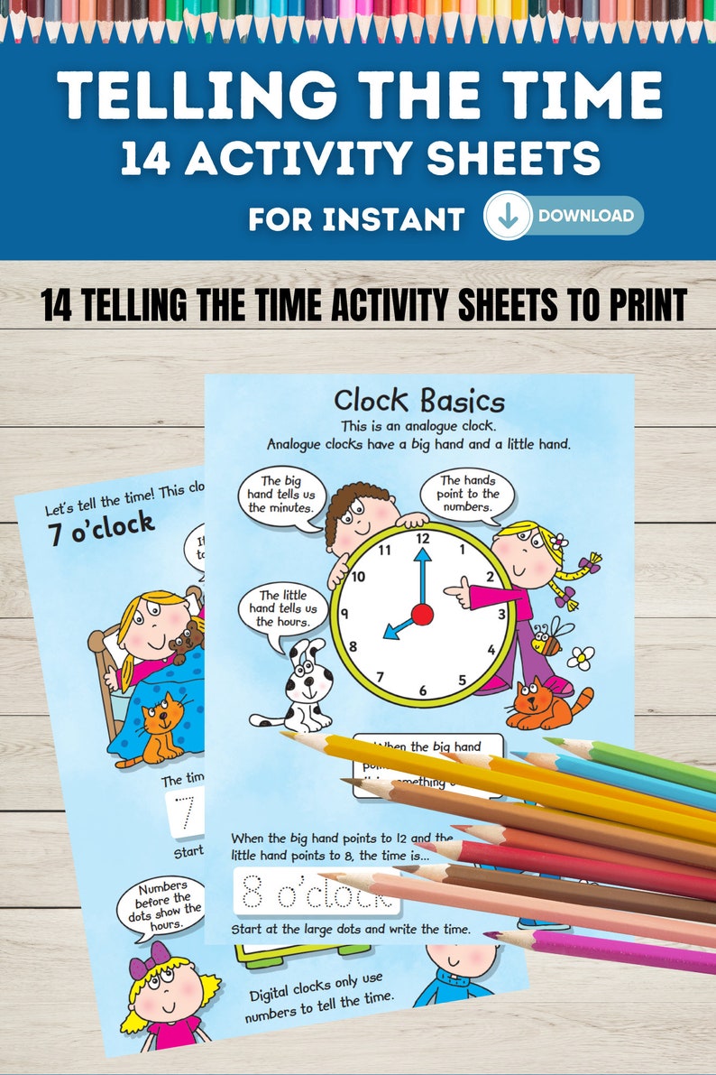 Tell the Time Activity Sheets, Instant Download, Printable Telling Time ...