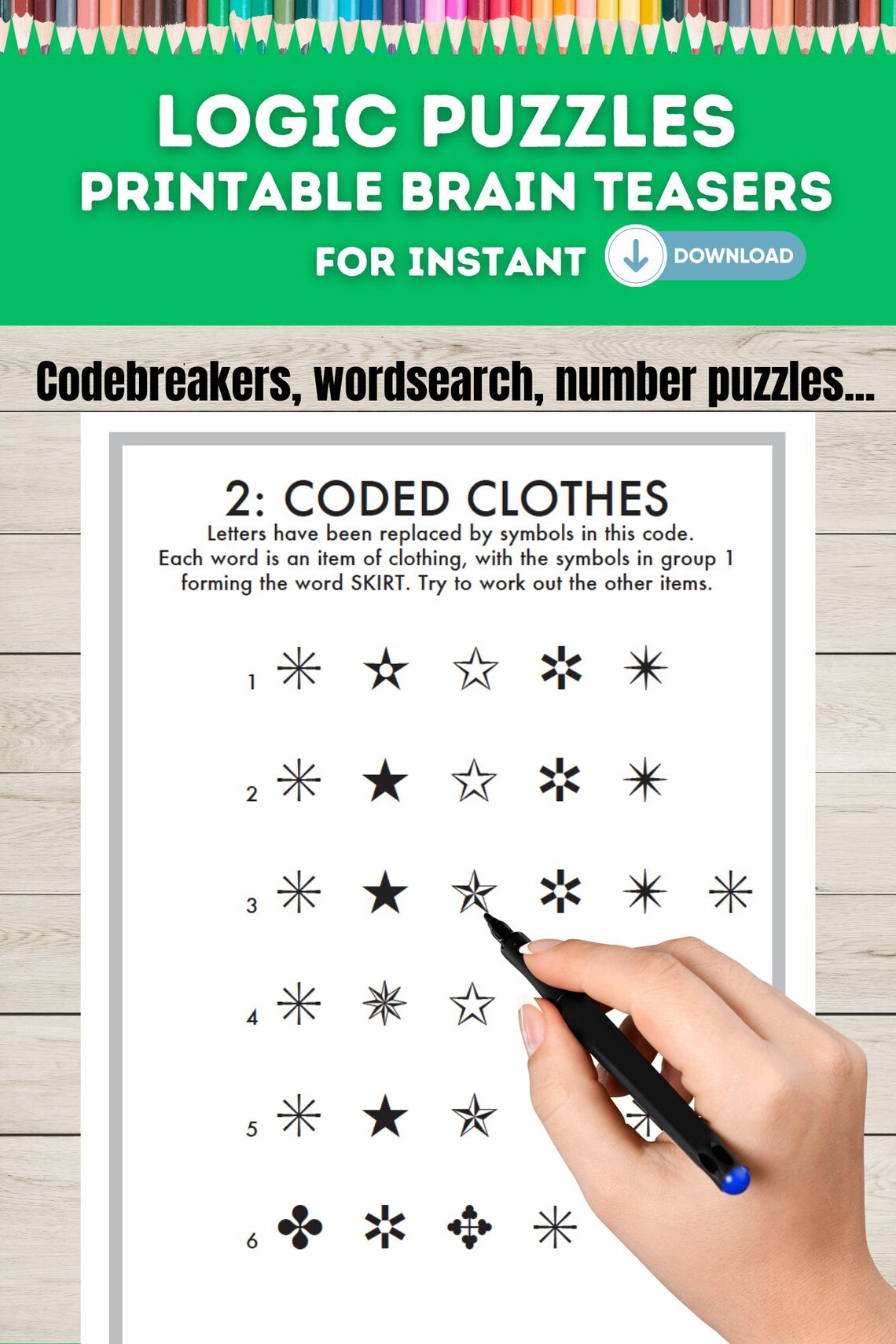 Logic Puzzle Pages: Brain Teasers & Codebreakers (PDF Download) - Etsy