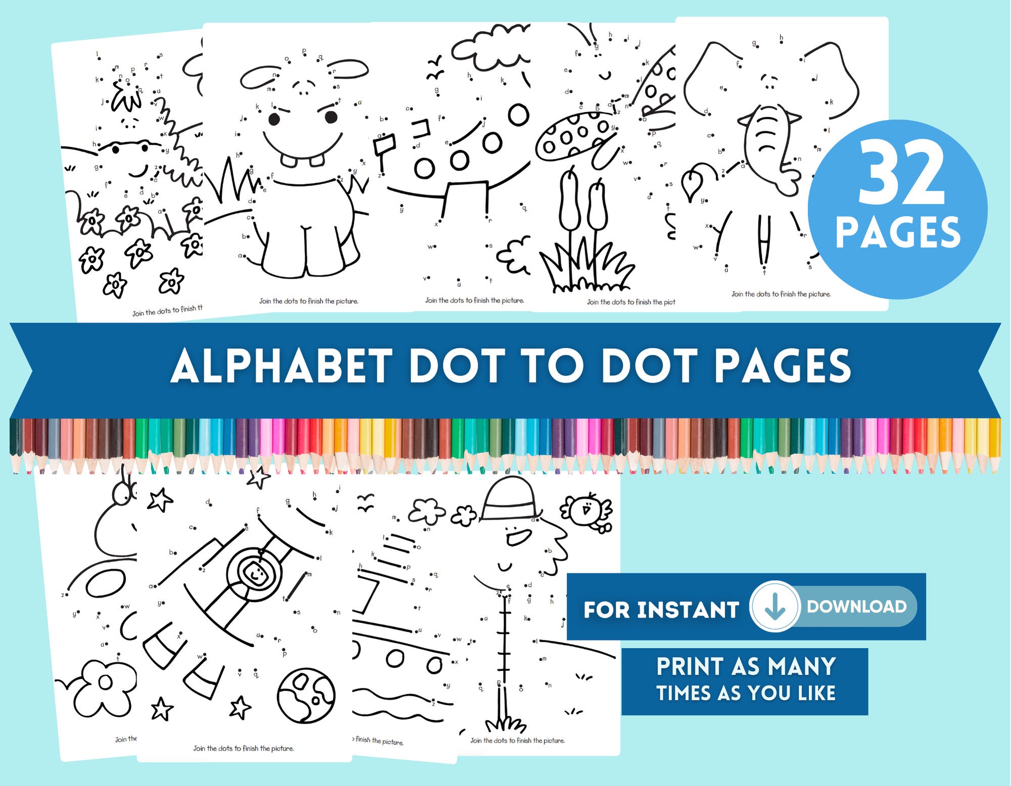 32 Alphabet Dot to Dot Learn the Alphabet Party Activities ...