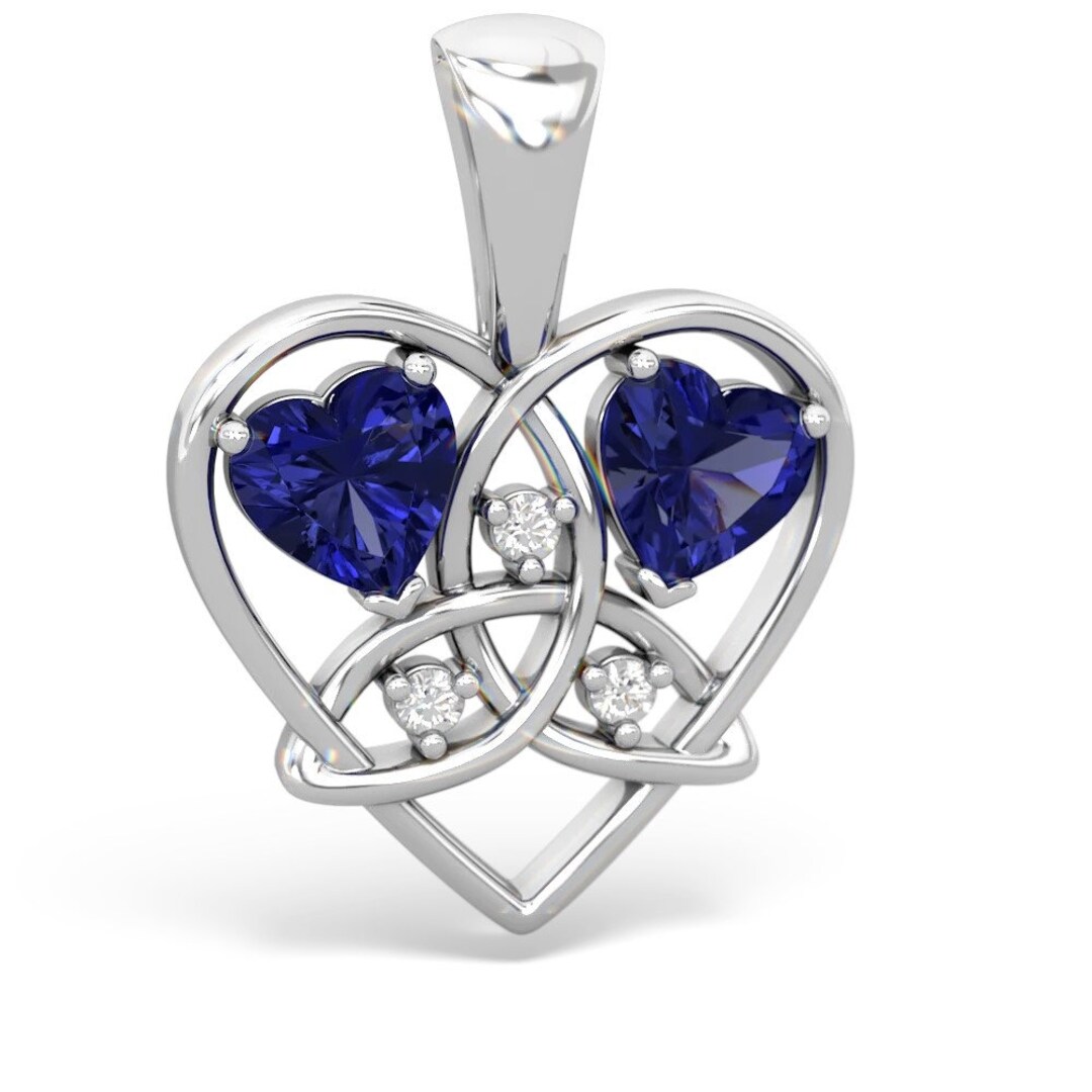 Lab Sapphire Celtic Trinity Heart Necklace in 14K Gold - Etsy