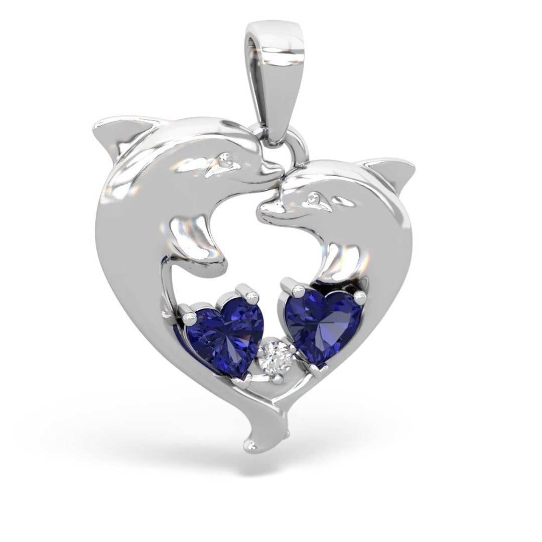 Lab Sapphire Dolphin Heart Necklace in 14K Gold - Etsy
