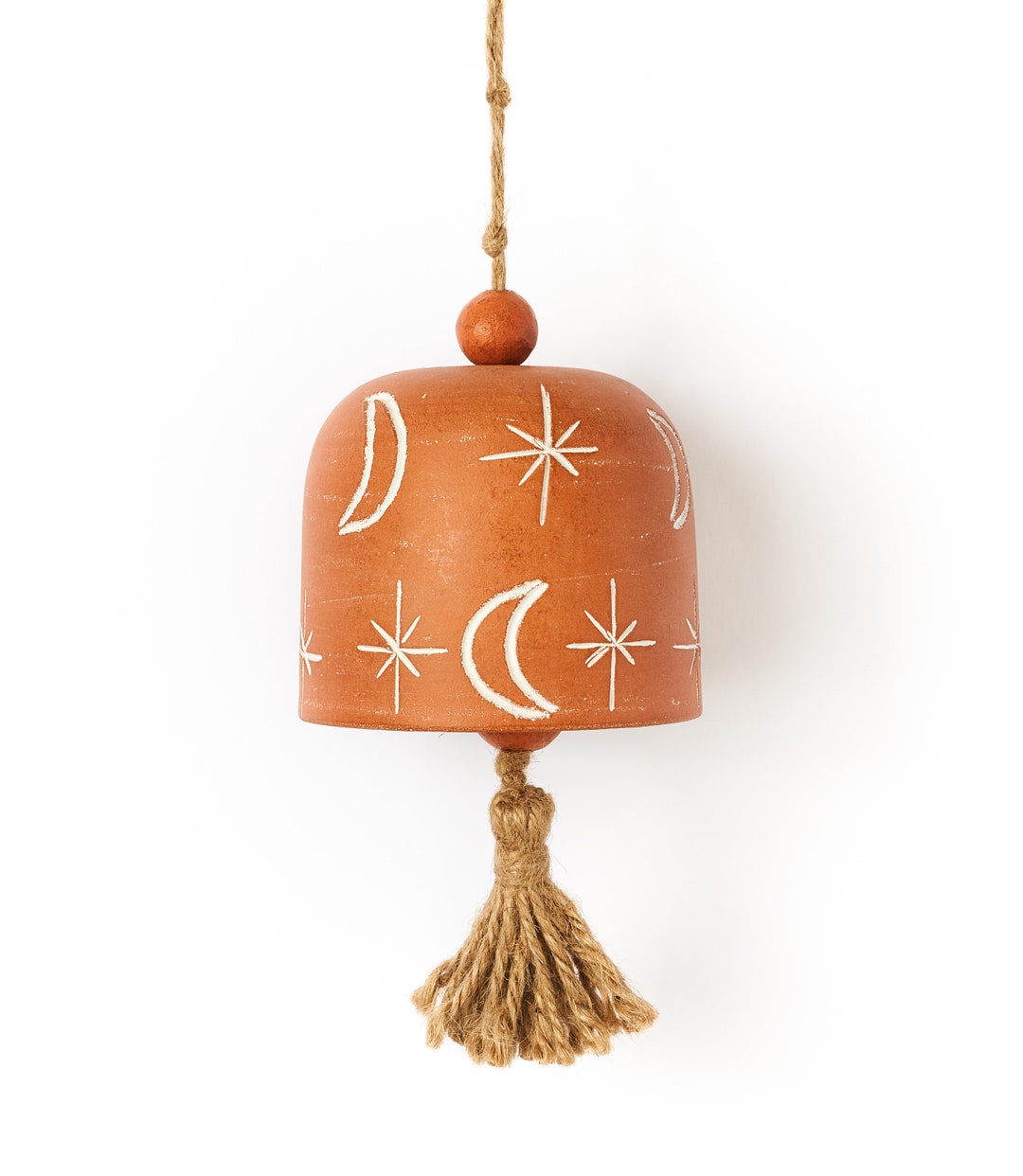 Wind Chime Terracotta Bell Hand Painted Moon & Stars Boho - Etsy