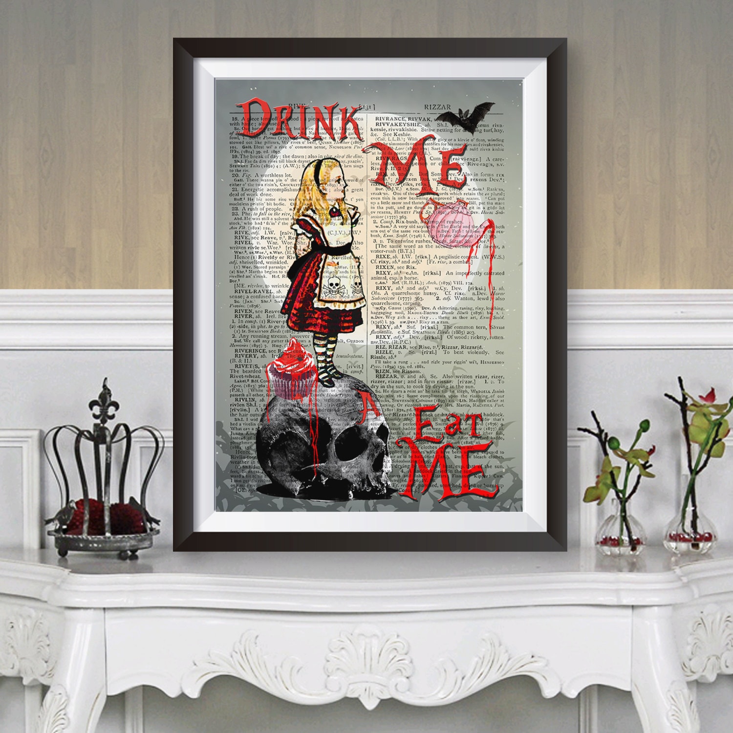 Gothic Alice in Wonderland Poster Print. Skull Anatomical Wall Decor ...