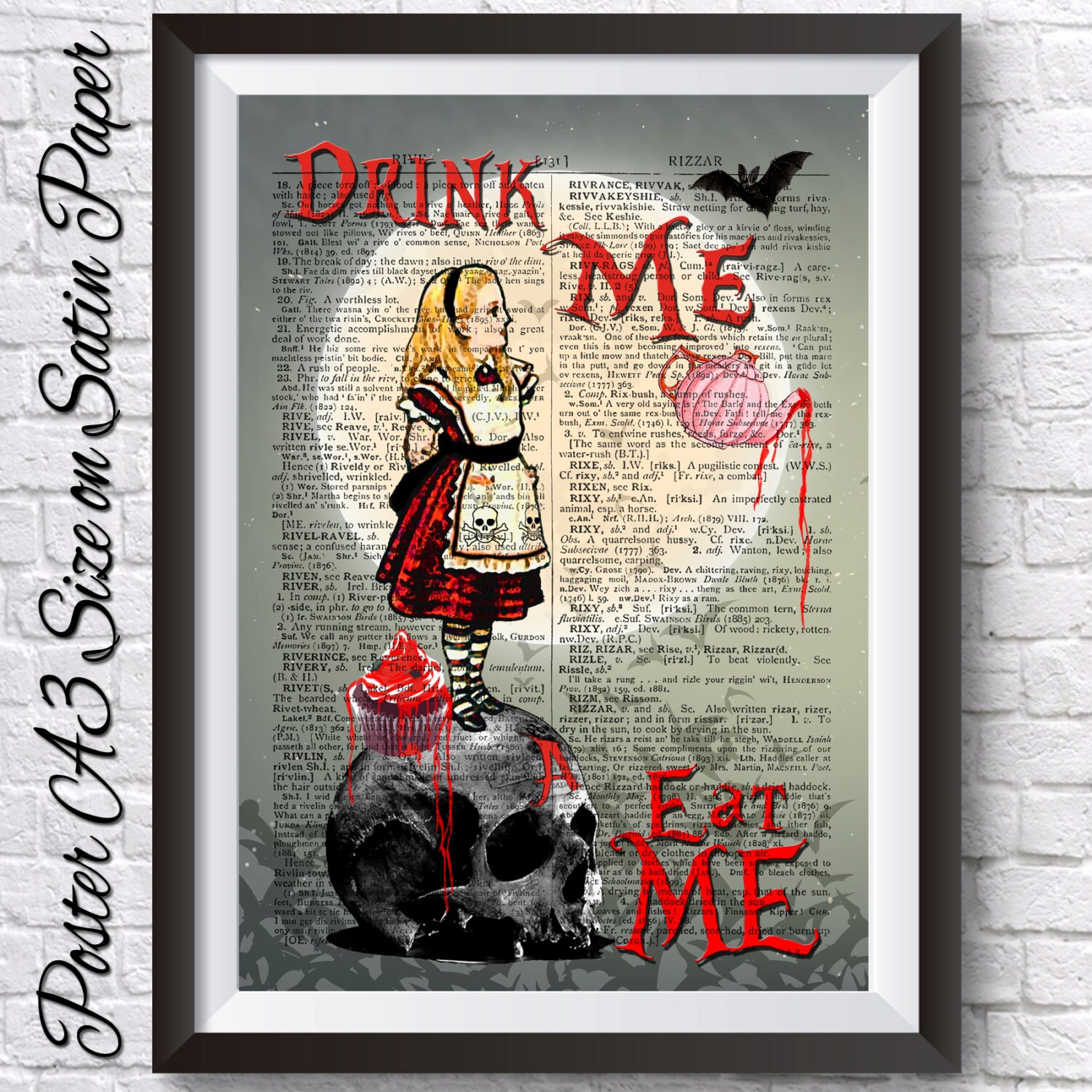 Gothic Alice in Wonderland Poster Print. Skull Anatomical Wall Decor ...