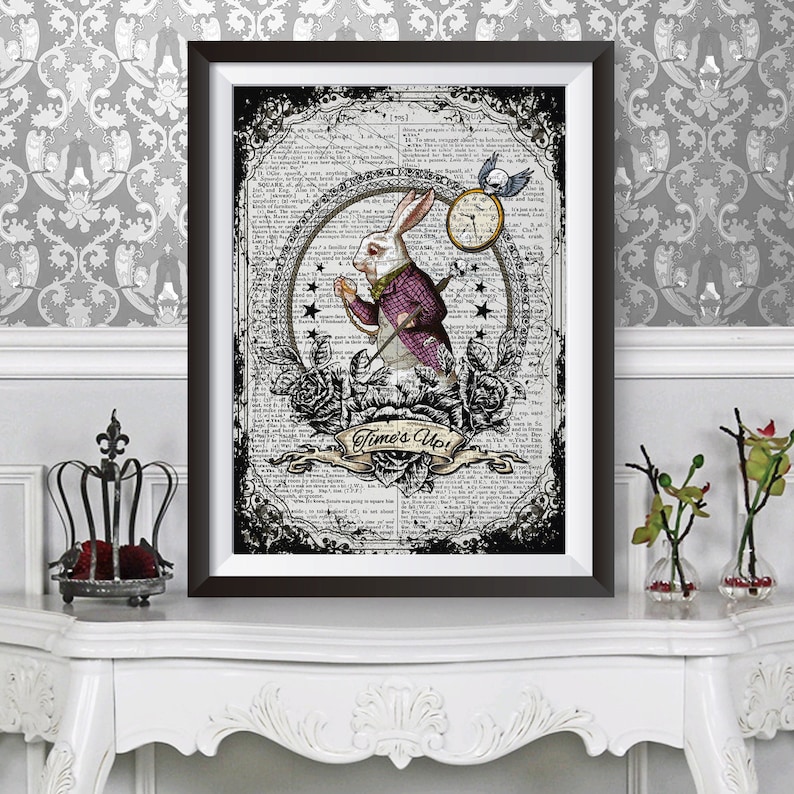 White Rabbit Gothic Print Dictionary Art Book Page Background. Wall ...