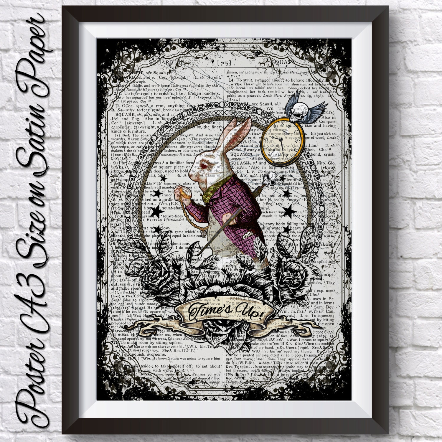 White Rabbit Gothic Print Dictionary Art Book Page Background. Wall ...