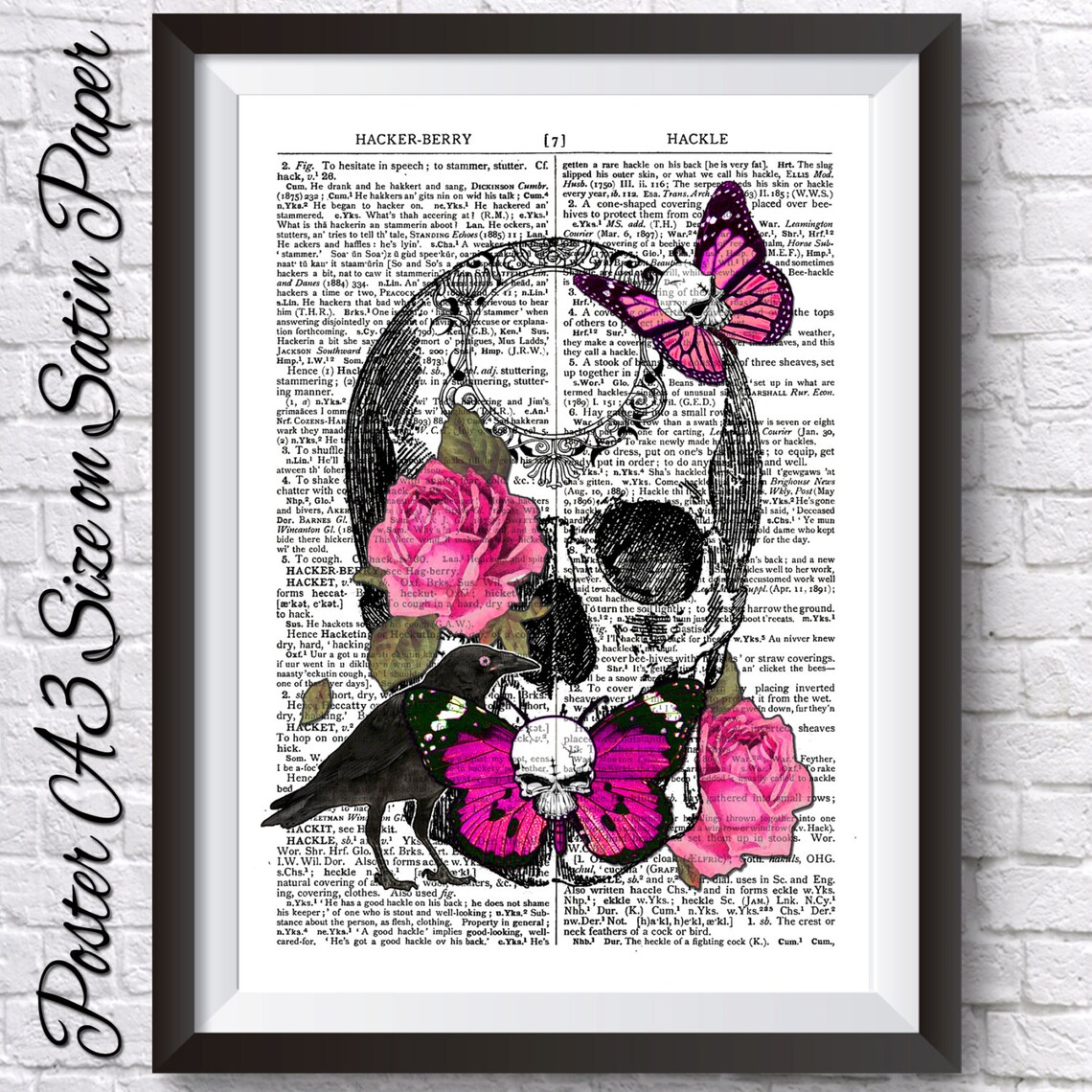 Skull With Pink Roses Raven & Skull- Flies Art Print, Vintage Skull ...