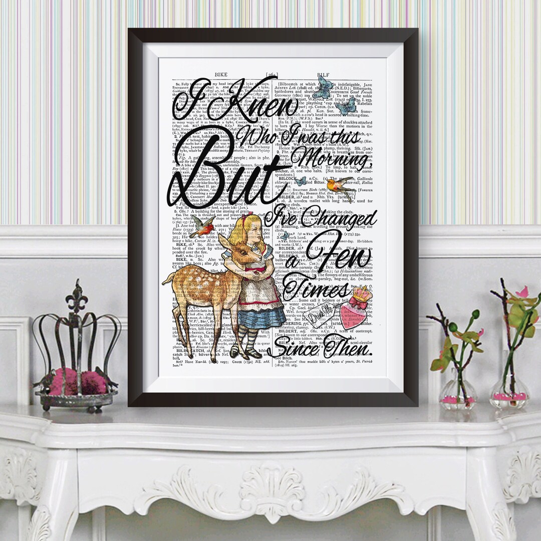 Alice in Wonderland and the Deer, Wall Decor Poster Print, Dictionary ...