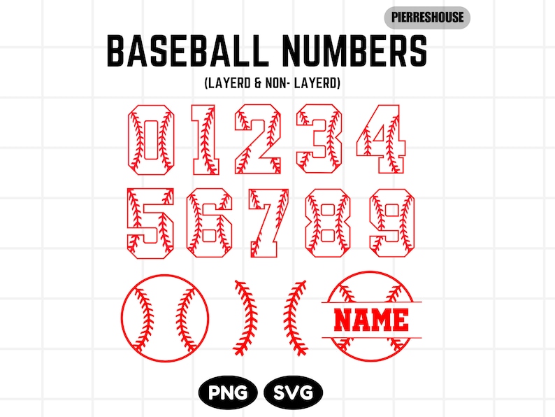 Baseball Numbers SVG Bundle, Baseball Stitch Font, Sports Number SVG ...
