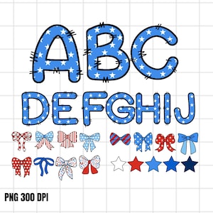 4th of July Alphabet PNG Bundle, Patriotic Letters With Bows | Red ...