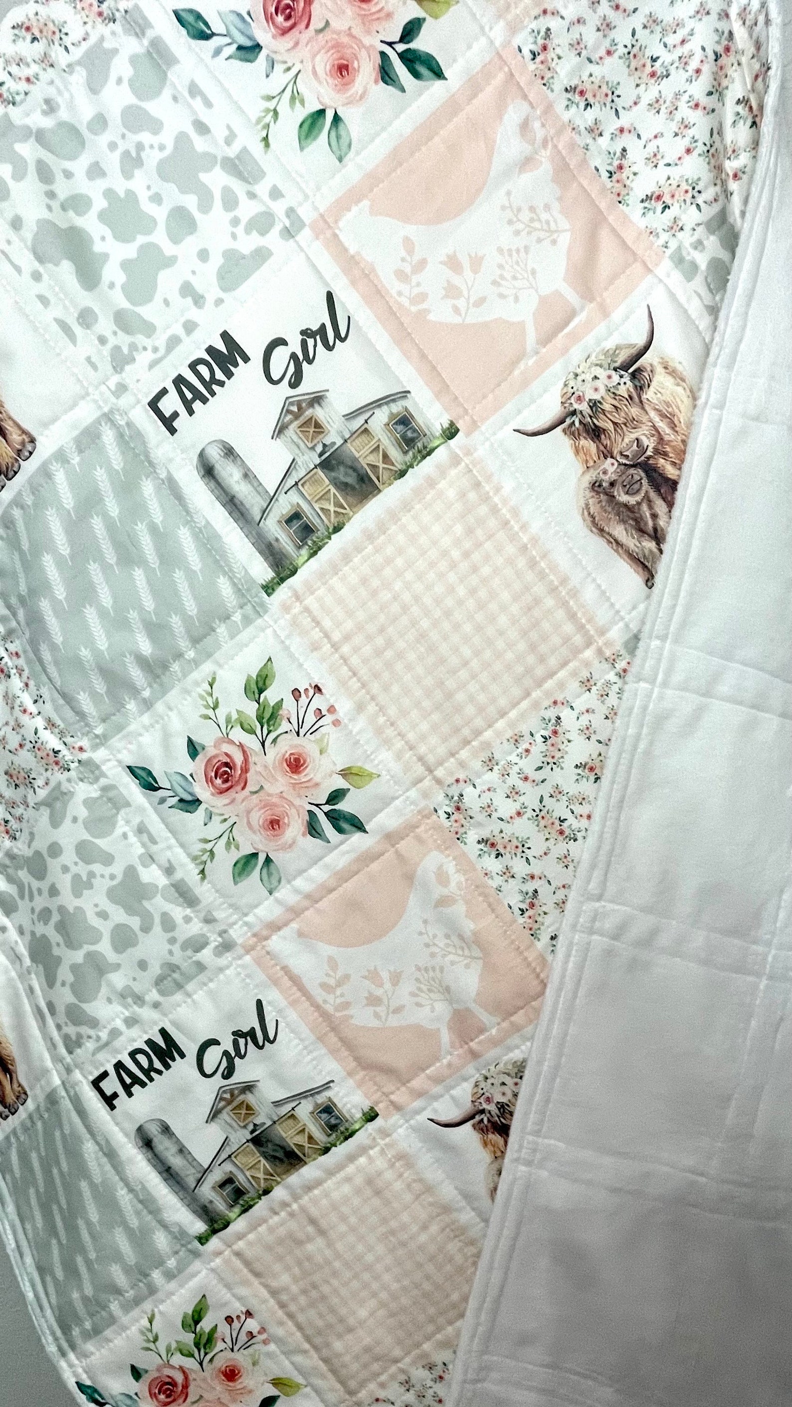 Baby Girl Quilt, Highland Cow Theme Nursery, Handmade Baby Blanket ...