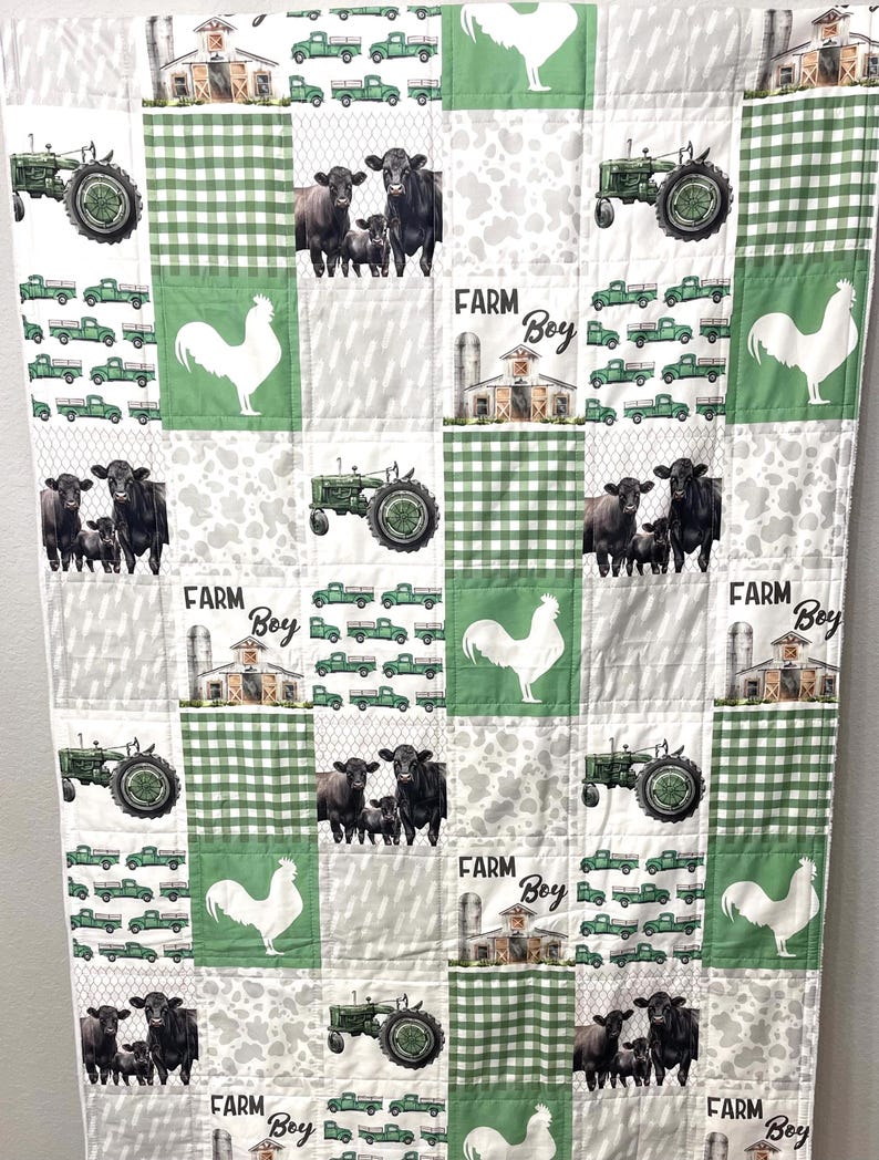 Baby Boy Quilt, Farm Theme Nursery, Highland Cow, Handmade Baby Blanket ...