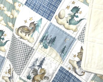 Baby Boy Quilt Handmade Dragon Theme Nursery Decor Dragon Baby Blanket ...
