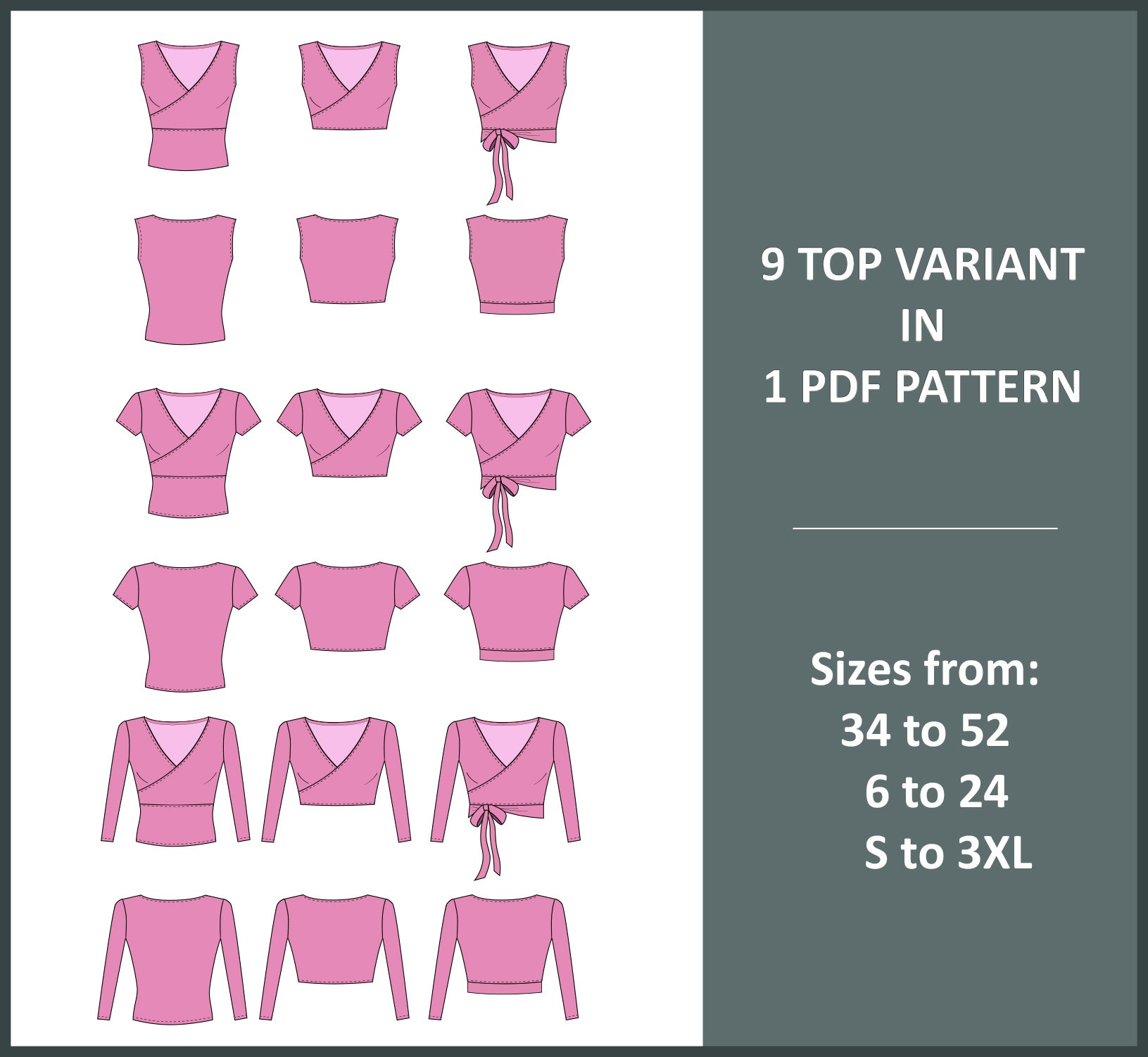 Wrap Top PDF Sewing Pattern Sizes S / M / L / XL/ 2XL/ 3XL US - Etsy