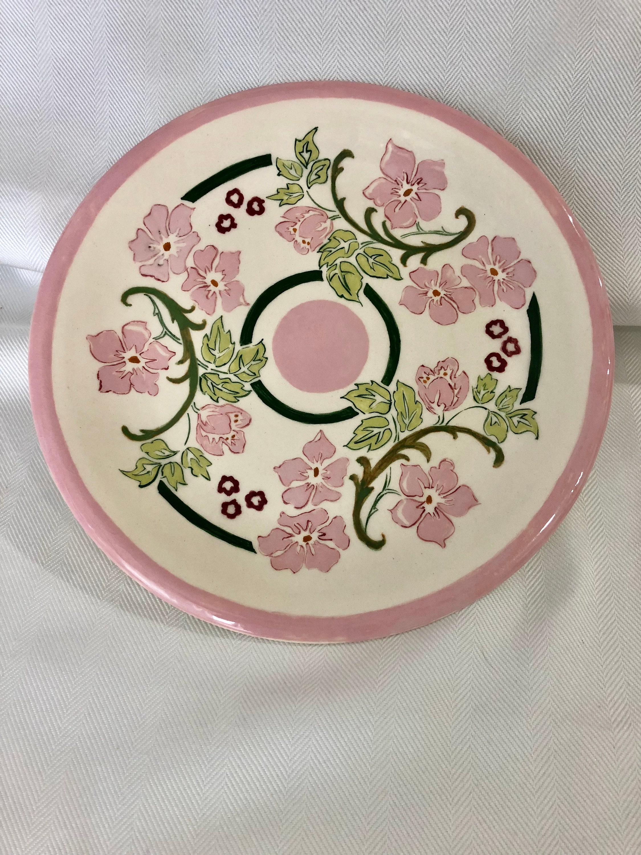 Vintage Hand-painted Signed Pink Floral Plate - Etsy