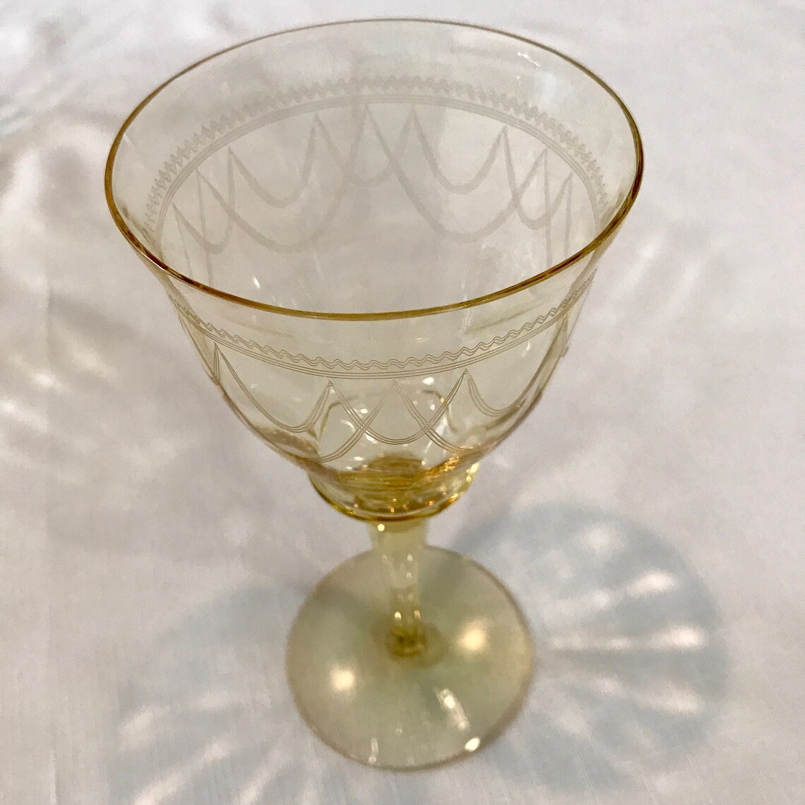 Tiffin Franciscan Crystal Goblet, Vintage Elegant Yellow Etched Hand ...