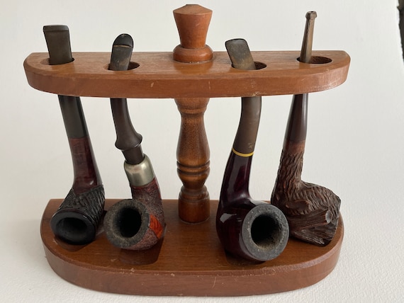 Vintage Table Top Wooden Pipe Stand With Pipe Collection | Etsy