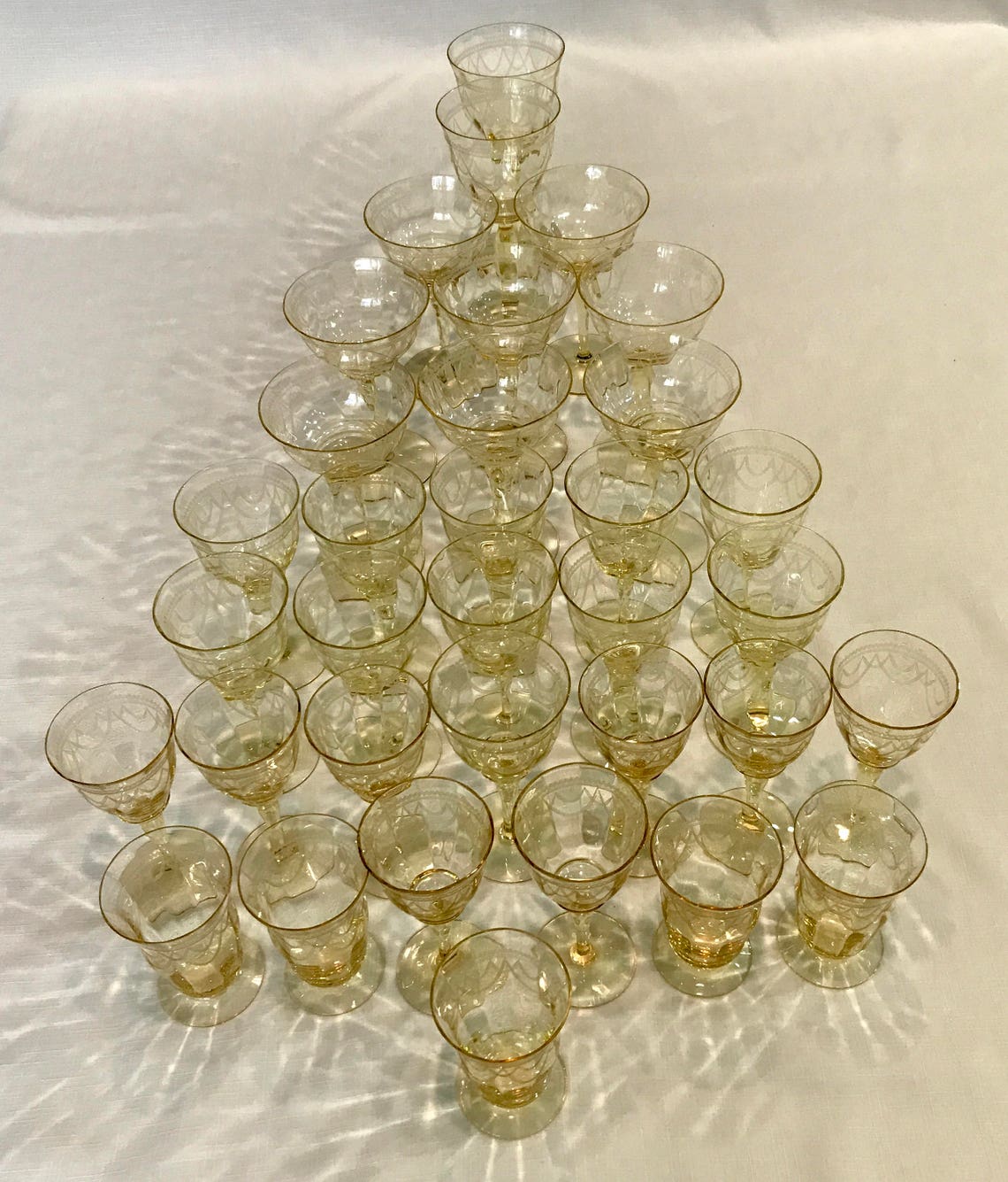 Tiffin Franciscan Crystal Goblet, Vintage Elegant Yellow Etched Hand ...