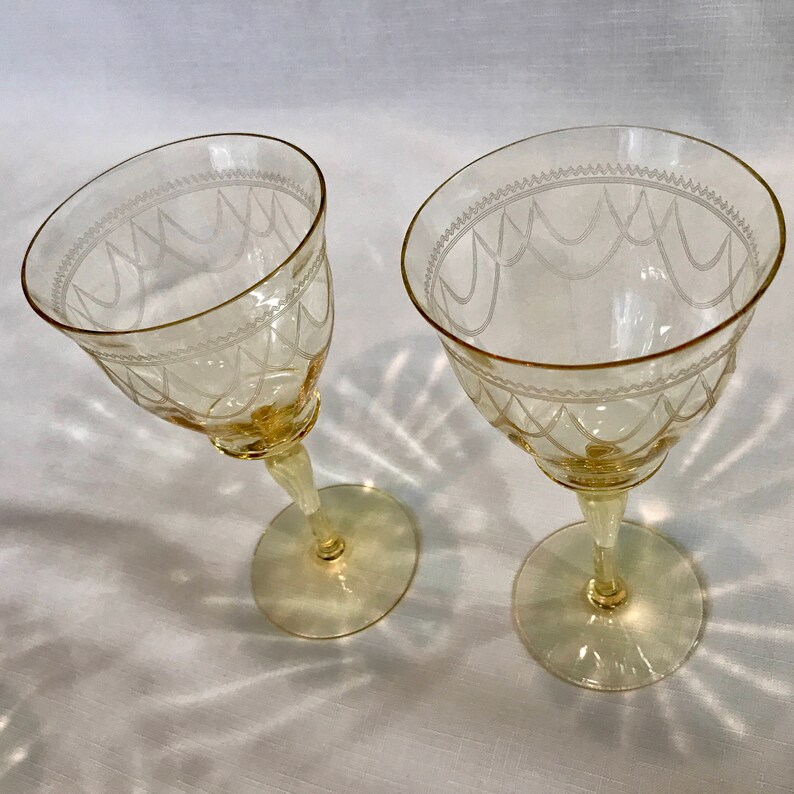 Tiffin Franciscan Crystal Goblet, Vintage Elegant Yellow Etched Hand ...