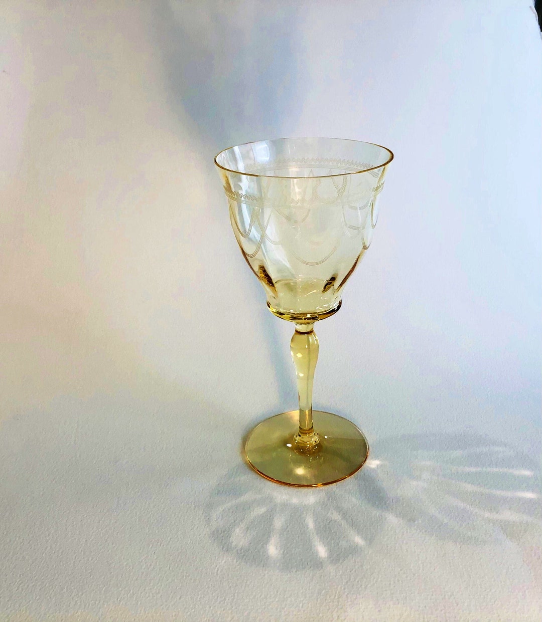 Tiffin Franciscan Crystal Goblet, Vintage Elegant Yellow Etched Hand ...