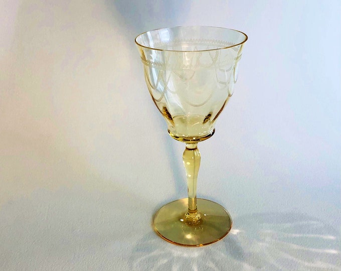 Tiffin Franciscan Crystal Goblet, Vintage Elegant Yellow Etched Hand ...